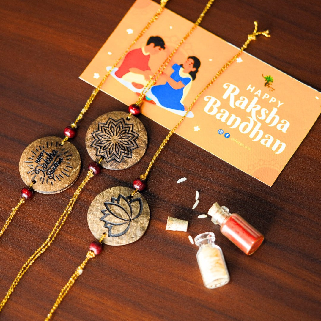 Thenga Eco-Friendly Coconut Shell Rakhis for Brothers, Rough (Includes