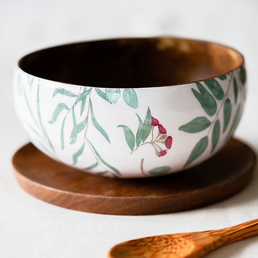 Thenga Coconut Shell Enamel Bowl for Serving Smoothie, Salad, Snack