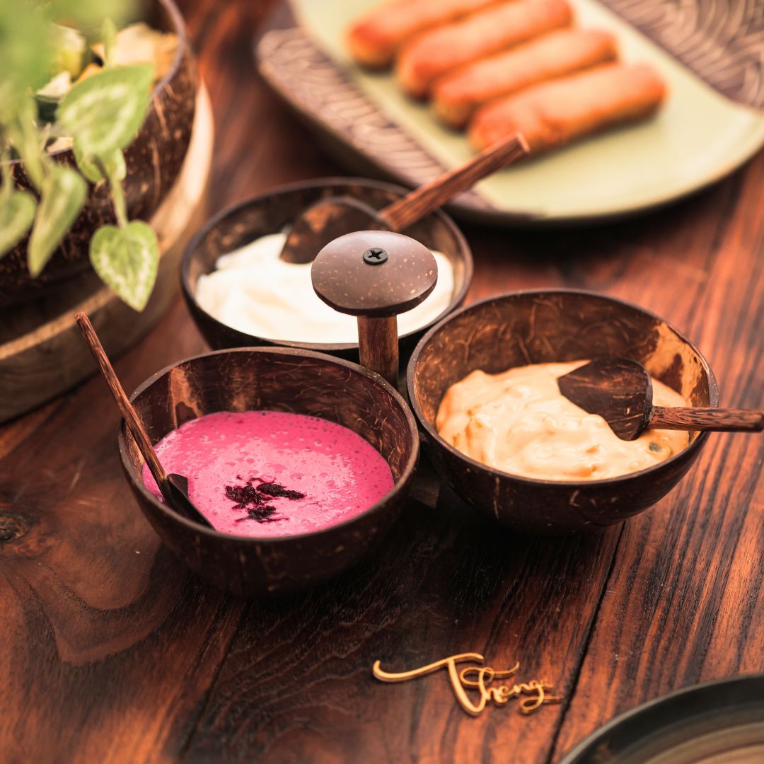 Thenga Coconut Shell Three Bowl Serving Set + 3 Spoons | Perfect for ...