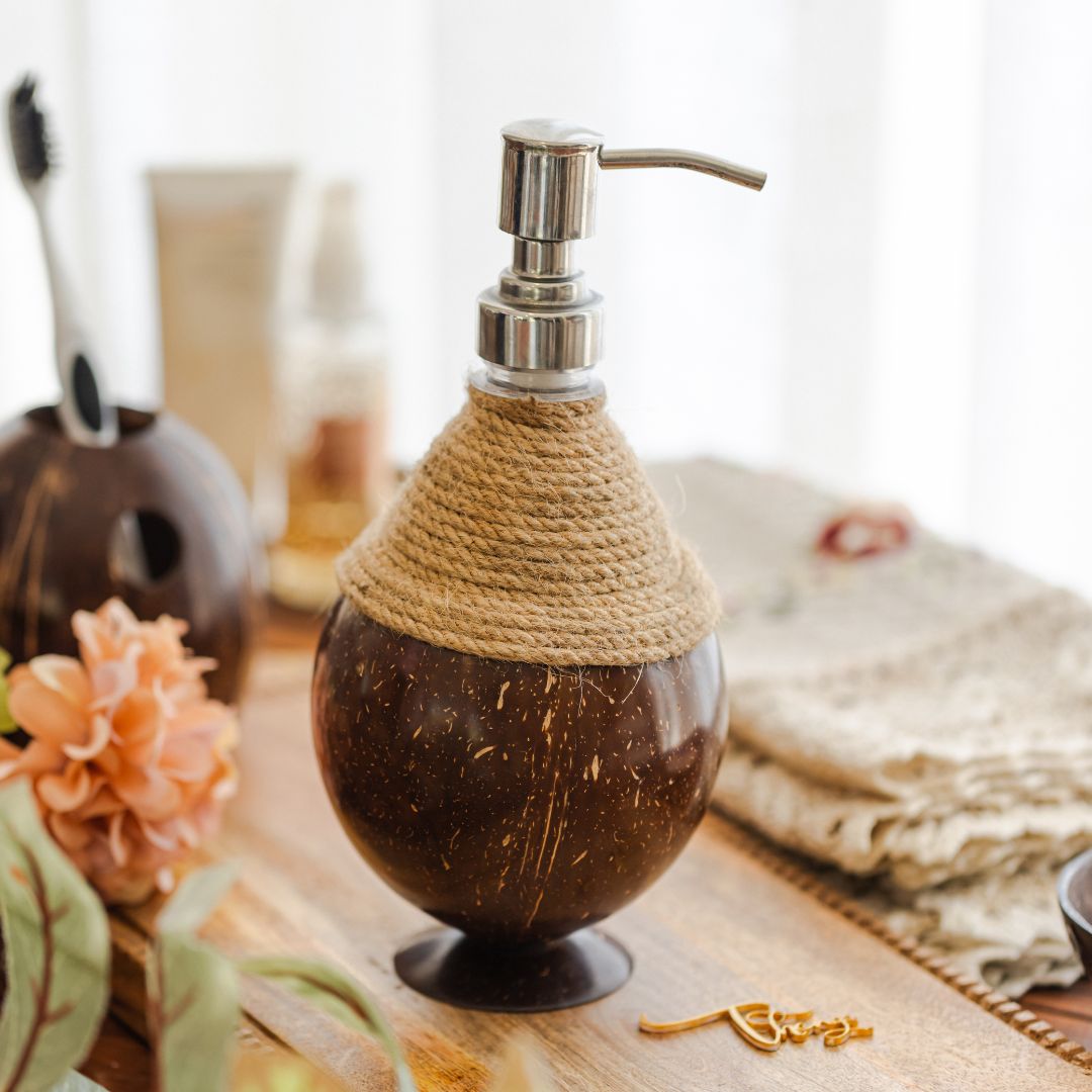 Thenga Coconut Shell Coir Pumb Soap Dispensers | For Bathroom, Wash Ba